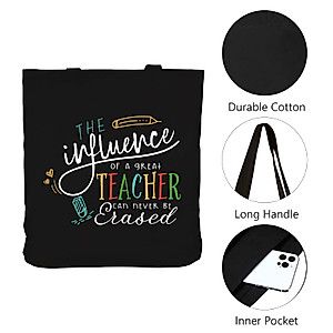 ELEGANTPARK Funny Teacher Gifts for Women Teacher Appreciation Gifts from Students Birthday Graduation Valentines Day Christmas Gifts for Teacher Tote Bag Black Cotton Canvas with Interior Pocket