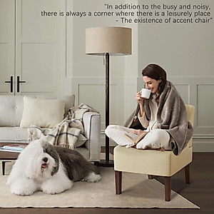 Armless Accent Chairs Upholstered Dining Chairs Living Room Chairs with Solid Wood Legs Leather Reading Chair for Adults Comfy Chair for Bedroom Vanity Kitchen (Beige)