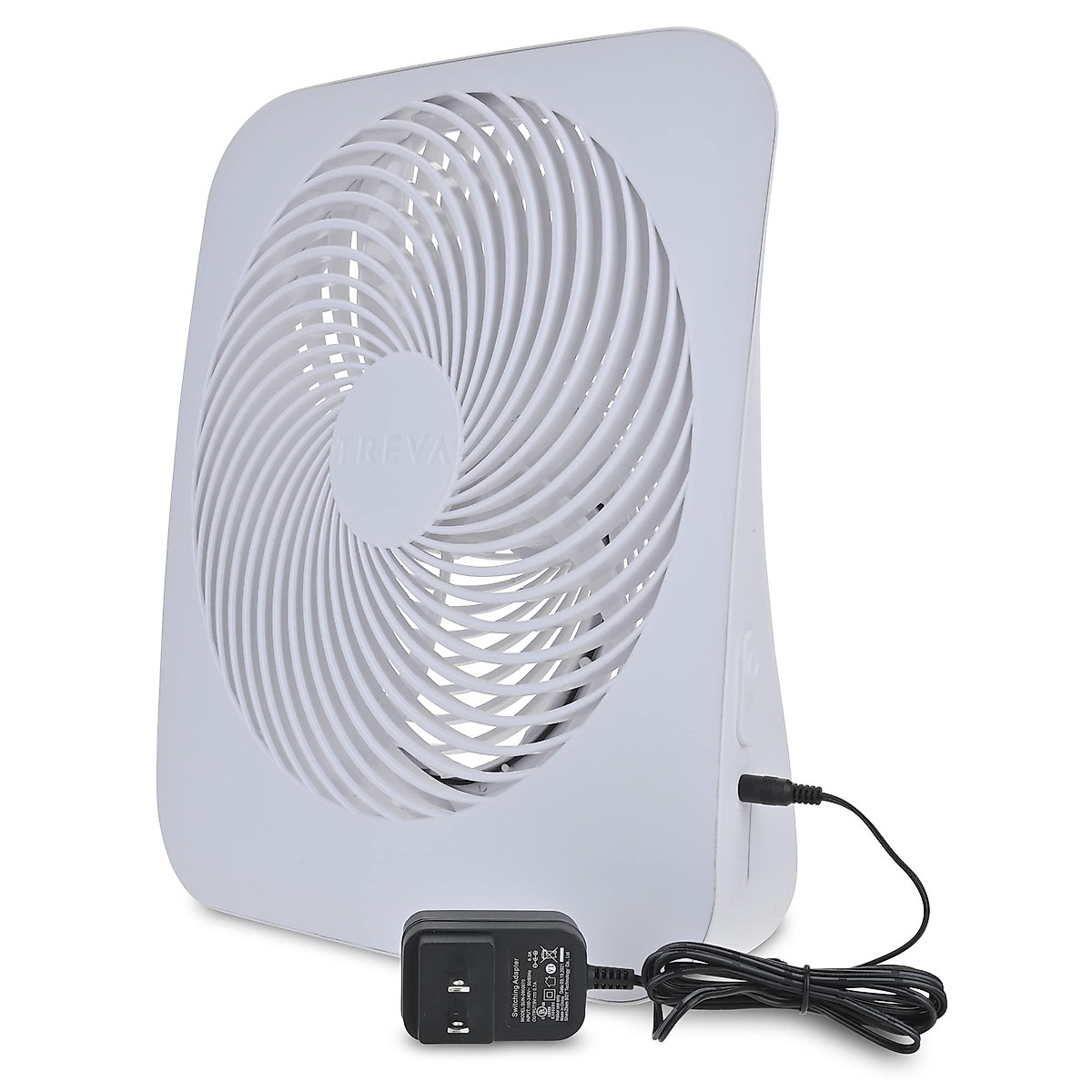 Treva 10-Inch Portable Fan, Powered by Battery and/or AC Adapter - Desk Fan Air Circulating with 2 Cooling Speeds for Personal and Travel Use (White)