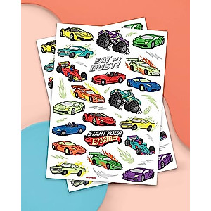 xo, Fetti Cars Glow in Dark Temporary Tattoos for Kids - 42 pcs | Monster Truck Birthday Party Supplies, Race Car Favors Decorations