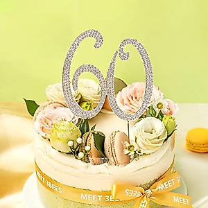 60 Cake Topper Glitter Rhinestone Cake Toppers Gold Cake Decor for 60th Birthday or Anniversary Party