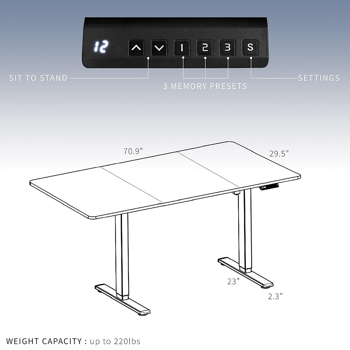 VIVO Electric Height Adjustable 71 x 30 inch Memory Stand Up Desk, Black 30 inch Deep Table Top, Black Dual Motor Frame, Preset Controller, E2B Series, DESK-KIT-E2B7B