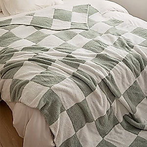 Ultra Soft Classic Checkerboard Chessboard Knitted Throw Blankets Lattice Fluffy Microfiber Lightweight Warm Cozy Bed Blankets Decor for Couch Sofa Bed (Sage Green, 51"X63")
