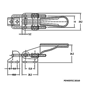POWERTEC 20310 Latch-Action Toggle Clamp 323 w/ Threaded U Bolt - 400 lb Holding Capacity, 1PK