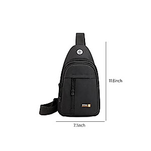 Mens Shoulder Bag Crossbody Chest Crossbody Bag Backpack Hiking Outdoor Travel Bag Canvas Bag with Headphone Hole -O (Black)