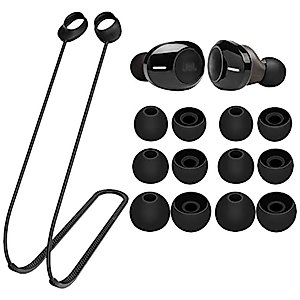 IiEXCEL Strap Ear Tips Kit Compatible with JBL Tune 120TWS / 125TWS, Anti-Lost Soft Silicone Lanyard Neck Rope Cord Lease Gel Eartips Skin Accessories Compatible with JBL Tune 125TWS / 120TWS - Black