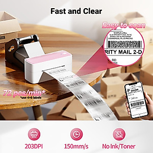Bluetooth Wireless Thermal Shipping Label-Printer - 4x6 Label Printer for Shipping Packages & Small Business, Pink Label Printers Support with iPad iPhone and Android, Work for Amazon Etsy USPS UPS