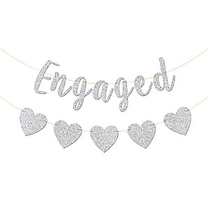 Engaged Banner, Bridal Shower, Engagement, Bride to Be, Wedding Party Decorations (Silver Glitter)