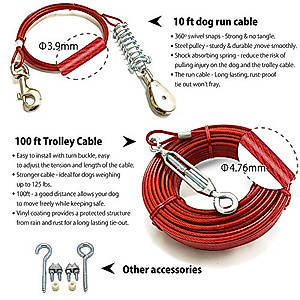 Heavy Duty Aerial Dog Tie Out Trolley System for Small to Large Dogs - Dog Run Cable 100ft /75ft /50ft Dog Zipline with 10ft Dog Runner Cable for Yard Camping