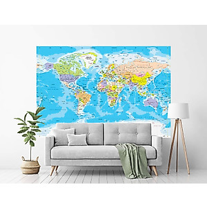 Academia Maps Giant 89 x 60 Blue Ocean World Map Wall Decal | Easy to Hang Wallpaper Stick and Peel | Wall Map of The World. Easy to Apply, Reposition, Remove. Safe for Walls