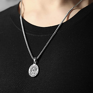 Zocomi Silver Saint St Joseph Medal Necklace for Men Boys, St. Joseph Pendant Chain Jewelry Catholic Christian Religious Baptism First Communion Confirmation Gifts Teenage Age Kids