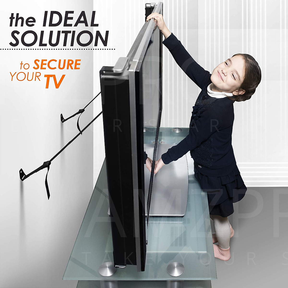 Safety Straps - Anti-Tip Strap - Baby TV Strap - TV Anchor Straps - Secure Strap - TV Earthquake Strap - TV 4 Straps - TV Tether Strap - TV Tip Strap