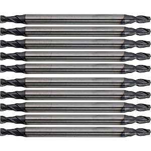10 pcs Solid Carbide End Mills, Square Nose, Double End, TiAlN Coated, 3/32" Mill Diameter, 3/16" Length of Cut, 1-1/2" Overall Length, 2 Flute, Center Cutting
