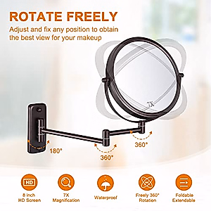 DECLUTTR Wall Mounted Makeup Mirror, 1X/7X Magnifying Mirror, 360° Swivel Double Sided Extendable Bathroom Mirror for Shaving, Bronze