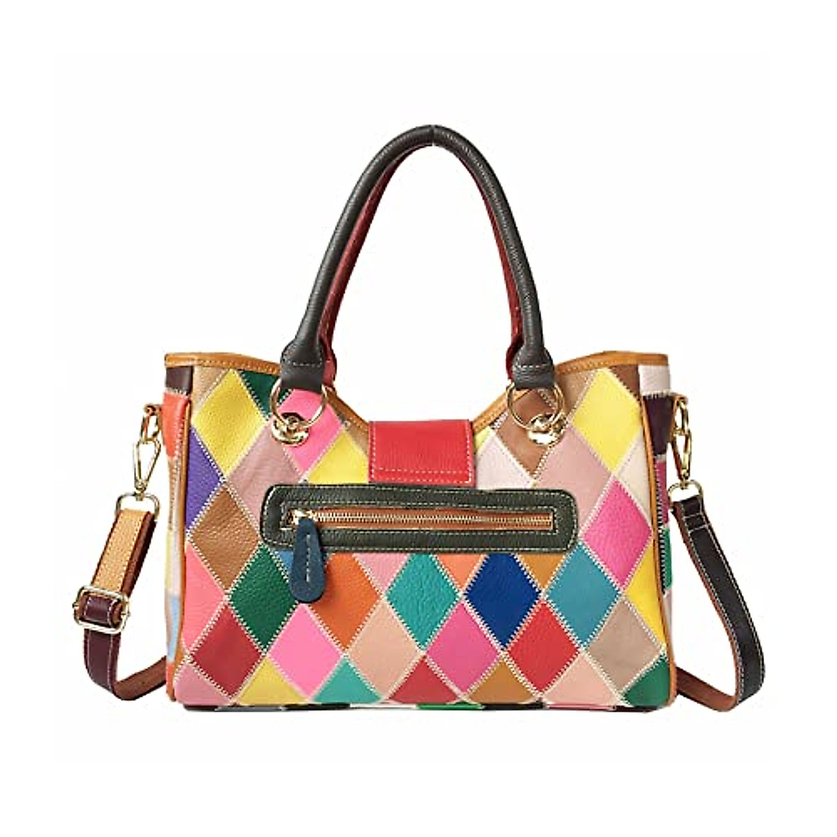 Tote Bags for Women Fashion Multicolor Plaid Handbag Ladies Colorful Satchel Bags Genuine Leather Top Handle Shoulder Purses (Multicolor)
