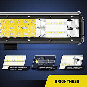 Nilight - 18003C-A 15Inch Triple Row Lights 216W 21600LM Flood Spot Combo Beam LED Light Bar Driving Boat Super Bright Led Off Road Trucks
