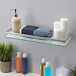 Danya B. Floating Wall Mount Tempered Glass Bathroom Shelf with Brushed Chrome Rail - Clear