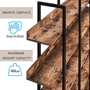 GNIXUU Triple Wide Bookshelf 5-Tier, Industrial Display Bookcase with Metal Frame, Tall Open Storage Book Shelves for Bedroom Living Room Office (Rustic Brown)