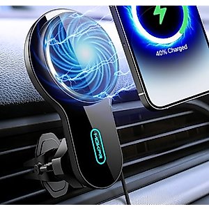 MOKPR for MagSafe Car Mount Charger, 15W Heat Dissipation Wireless Car Charger Fast Charging Magnetic Phone Holder Mount Automobile Car Holder Vent Fits iPhone 15 Pro Max Plus 14 13 12 MagSafe Case