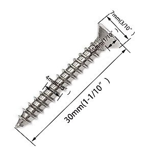 ZLYY 100pcs M4x30mm Stainless Flat Head Phillips Self-Tapping Wood Screw 18-8 (304) Stainless Steel Screw