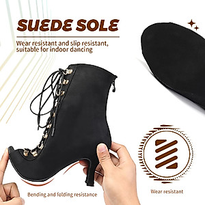 JUODVMP Dance Boots Women High Heel Cool Ankle Booties Peep-toe High Top Suede Dancing Shoes 3 inch heel Salsa Latin Dance Shoes,9.5 US