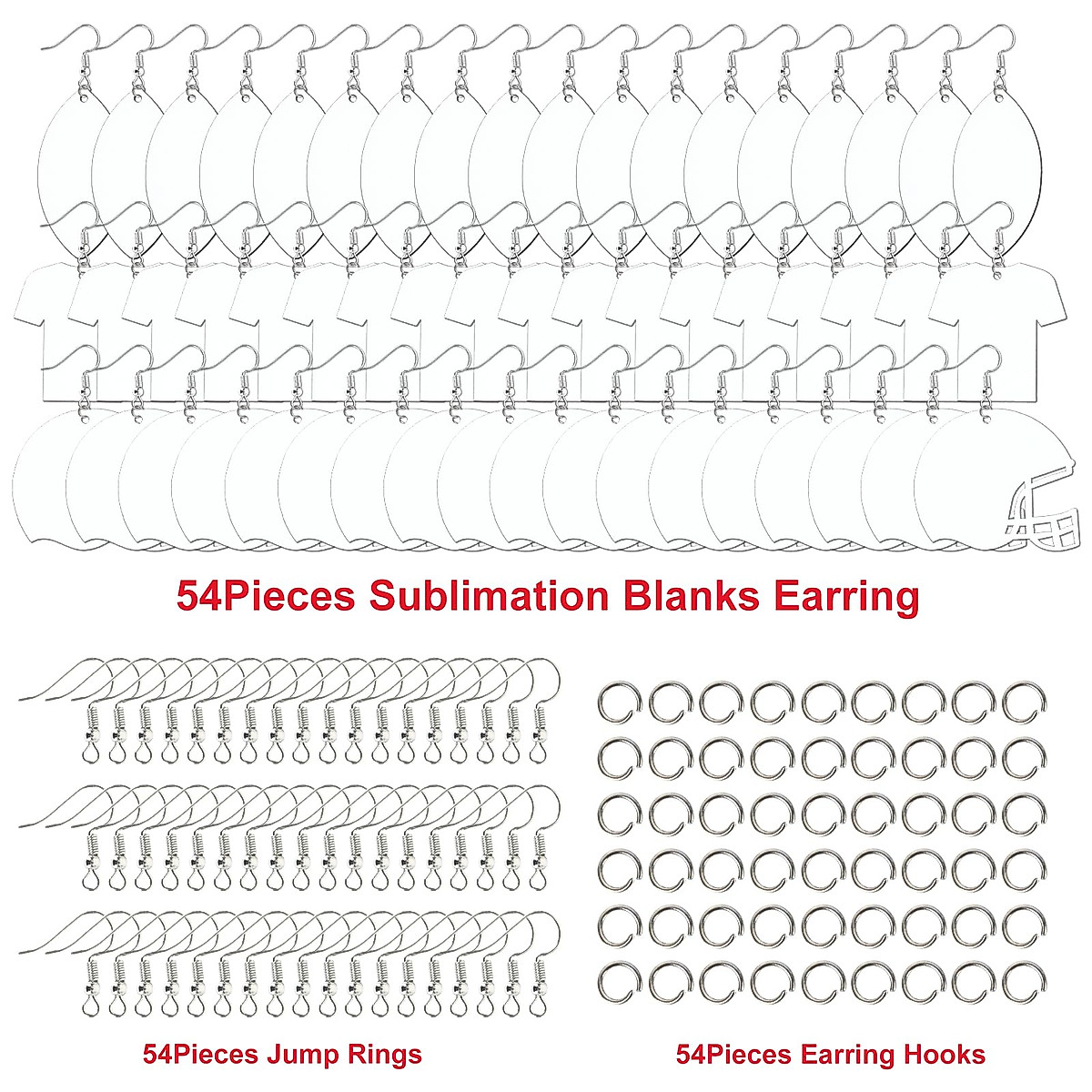Whaline 54Pcs Sublimation Blank Football Helmet Shirt Earrings Bulk Heat Transfer Sublimation MDF Earrings with Earring Hooks and Jump Rings for Women Jewelry DIY Crafts Making Supplies