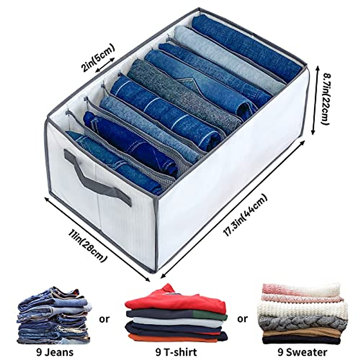 PENGFULL Clothes Organizer for Folded Clothes ,Drawer Organizers for Clothing Jeans,Closer Organizer for Sweater,Tshirts,Pants,17.32×11.02×8.67in Big 9 Grid,Oxford cloth edge reinforcement,Stackable