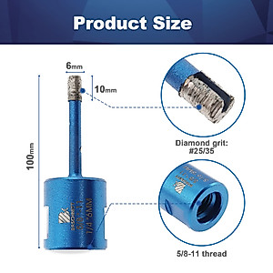 Wet Diamond Drill Bits - BRSCHNITT 1/4inch(6mm) Diamond Hole Saw with 5/8-11 Thread for Drilling Hard Granite Concrete Marble Countertops