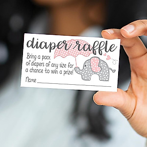 Pink Elephant Diaper Raffle Tickets (50 Count) - Girl Baby Shower Game