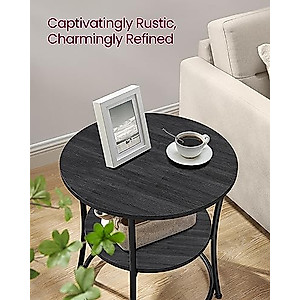 VASAGLE Side Table, Round End Table with 2 Shelves for Living Room, Bedroom, Nightstand with Steel Frame for Small Spaces, Outdoor Accent Coffee Table, Charcoal Gray and Black
