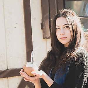 Circle of Drink - Handcrafted Natural Yerba Mate Gourd (Calabash Mate Cup) with Alpaca Steel Brim - with Stainless Steel Bombilla (Mate Tea Straw)