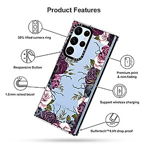 MOSNOVO for Galaxy S22 Ultra Case,Samsung S22 Ultra 5G Case, Black Purple Flower Garden Floral Clear Design Shock Absorption Bumper Soft TPU Women Girl Cover Case for Samsung Galaxy S22 Ultra