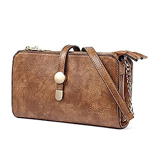 CLUCI Leather Crossbody Bags for Women Small Vintage Shoulder Purses Travel Bag Adjustable Strap Two-Tone Brown