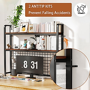 HUATOL Desktop Bookshelf for Computer Desk, 2-Tier Multipurpose Wood Countertop Bookshelf, Multipurpose Freestanding Storage Rack Display Shelf for Office, Home Decor, Kitchen, Brown