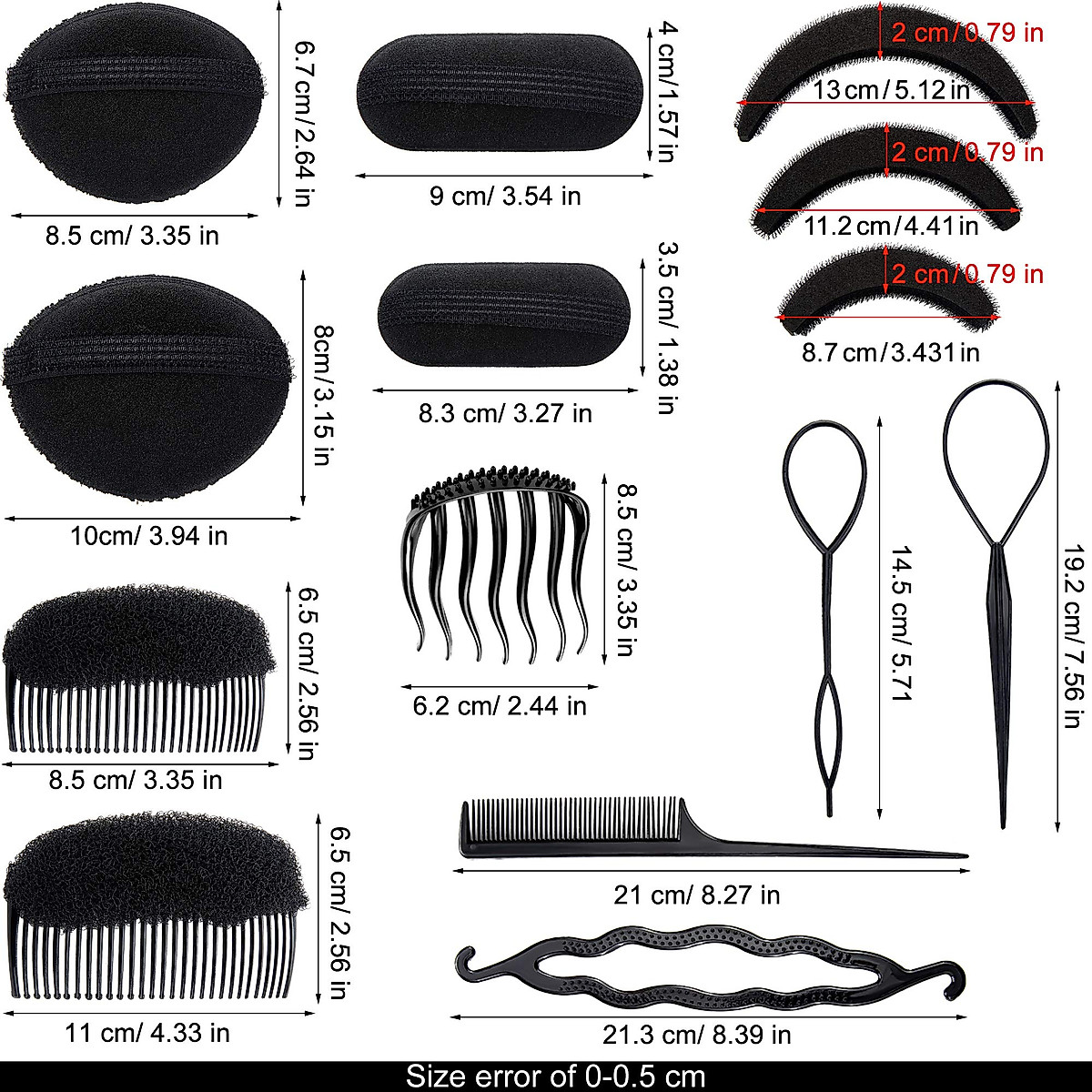 16 Pieces Hair Bump Sponge, Padding Volume Insert Tools, Simple Braid Tools, Bases up Combs, Hair Styling Accessories for Girls & Women