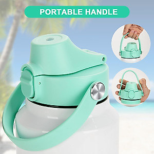 EIPOSAU Spout Lid for YETI Rambler Bottle, BPA Free, Ideal Chug Cap for YETI, Fits 18 26 36 64 oz Bottles, Replacement Lids with Push Button & Lock, Seafoam