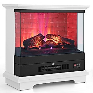 SIMOE 27 Inch Electric Fireplace Heater with Mantel,1400W Thermostatic Freestanding Fireplace with 3-Level 3D Flame & Panel Remote Control,0.5-6H Timing Function for Living Room Bedroom Office,White