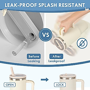 2 Pack 40 oz Tumbler Flip Straw Lid Replacement fit for Stanley Quencher, Spill Proof Splash Resistant Tumbler Lids,Dustproof Tumbler Cover, Reusable Tumbler Cover，With straw(White)