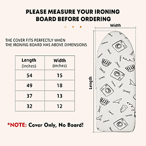Seiritex Over The Door Ironing Board Cover 13 x 37 inch, Small Iron Board Cover w Heat Reflective 3 Layers Thick Padding with Hook and Loop Fasteners (White)