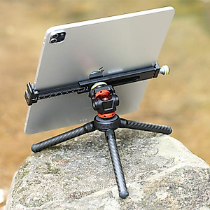 Aluminum iPad Holder for Tripod Mount, Universal Phone Tablet Clamp Tripod Adapter Bracket w Cold Shoe Mount 1/4 inch Screw and Acra Swiss Rail for iPad 4/Mini/Air/Pro/Surface Pro/iPhone/Galaxy Tab