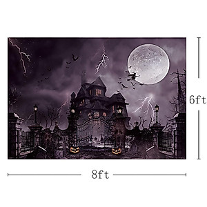 MEHOFOND 8x6ft Halloween Photography Backdrop Haunted House Moon Night Gates Purple Scary Cemetery Pumpkin Background Horrible Scary Cemetery Vampire Party Decorations Banner Photo Studio Props