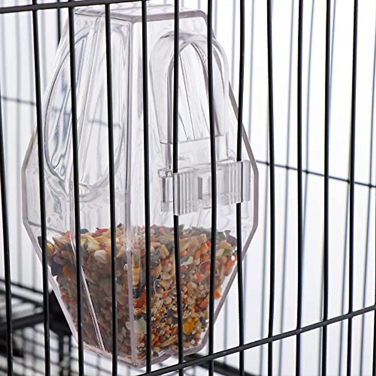 Small Bird Feeder No Mess Cage Hanging Feeder Cup Plastic Seed Food Box for Cockatiel Lovebird Parakeet Budgies Quail