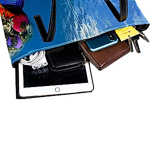 Women's Large Size Canvas Shoulder Bag Hobo Crossbody Handbag Casual Tote, Ocean Tropical Fish Coral