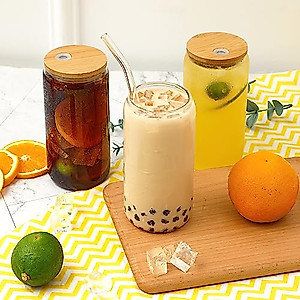 Moretoes 3pcs 16oz Glass Cups with Lids and Straws, Glass Iced Coffee Cups Drinking Glasses Set, Cute Tumbler Cup Boba Bottle for Jumbo Smoothie, Bubble Tea, Cold Brew,Soda, Juice