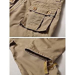 TRGPSG Men's Ripstop Wild Cargo Pants Multi-Pocket Military Army Camo Casual Work Combat Trousers 5335 Khaki 34