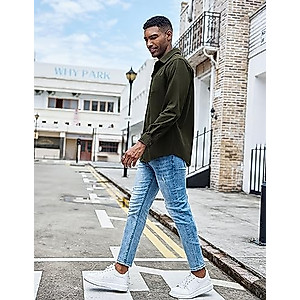 COOFANDY Men's Waffle Corduroy Solid Winter Shirts Outdoor Corduroy Jacket with Pocket