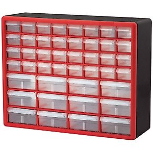 Akro Mils 10744 44-Drawer Hardware and Craft Cabinet, Red and Gray