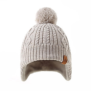 LMLALML Boys Winter Hat Earflap Knitted Beanie for Kids Warm Fleece Lined Thicken Hat for Baby Beige