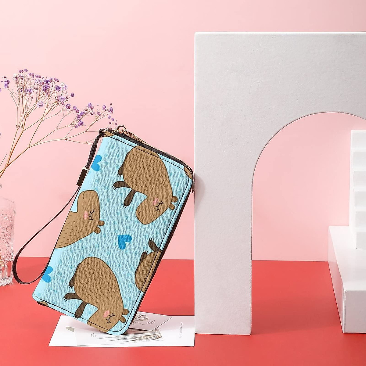 FunnyStar Capybara Daydream Women's Long RFID Hand Wallet Wristlet Clutch Purse PU Leather Handbag with Wrist Strap