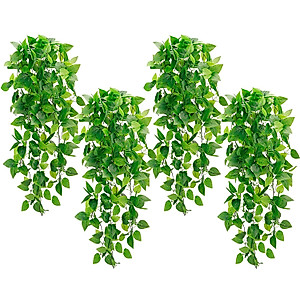 Whonline 4pcs 3.6FT Artificial Hanging Plants, Faux Pothos with 162 Leaves Each, Artificial Ivy Vine for Bedroom Wall Porch Garden Home Decor (No Basket)